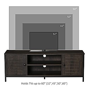 HOMCOM TV Stand for TVs up to 60", Industrial Entertainment Center Cabinet with Storage Shelves for Living Room or Bedroom, Dark Walnut