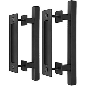 EaseLife 2 Pack 12" Sliding Barn Door Handles and Pulls Hardware,Rustic Double Sided,Heavy Duty,Matte Black Powder Coated,Easy Install,Square