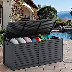 YOFE 130 Gallon Storage Deck Box,Waterproof Storage Cabinet, UV Resistant Lockable Plastic Storage Bench for Patio Cushions,Garden Tools (DarkGray)
