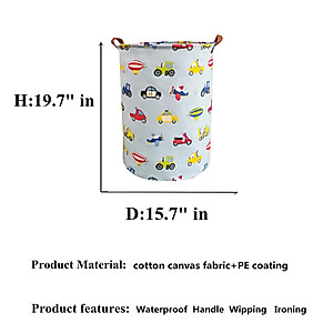 INSLIKE Kids Laundry Basket Waterproof Collapsible Laundry Hamper Toy Box Storage Bin for Nursery Hamper Cloth Home Gift Basket(blue cars)