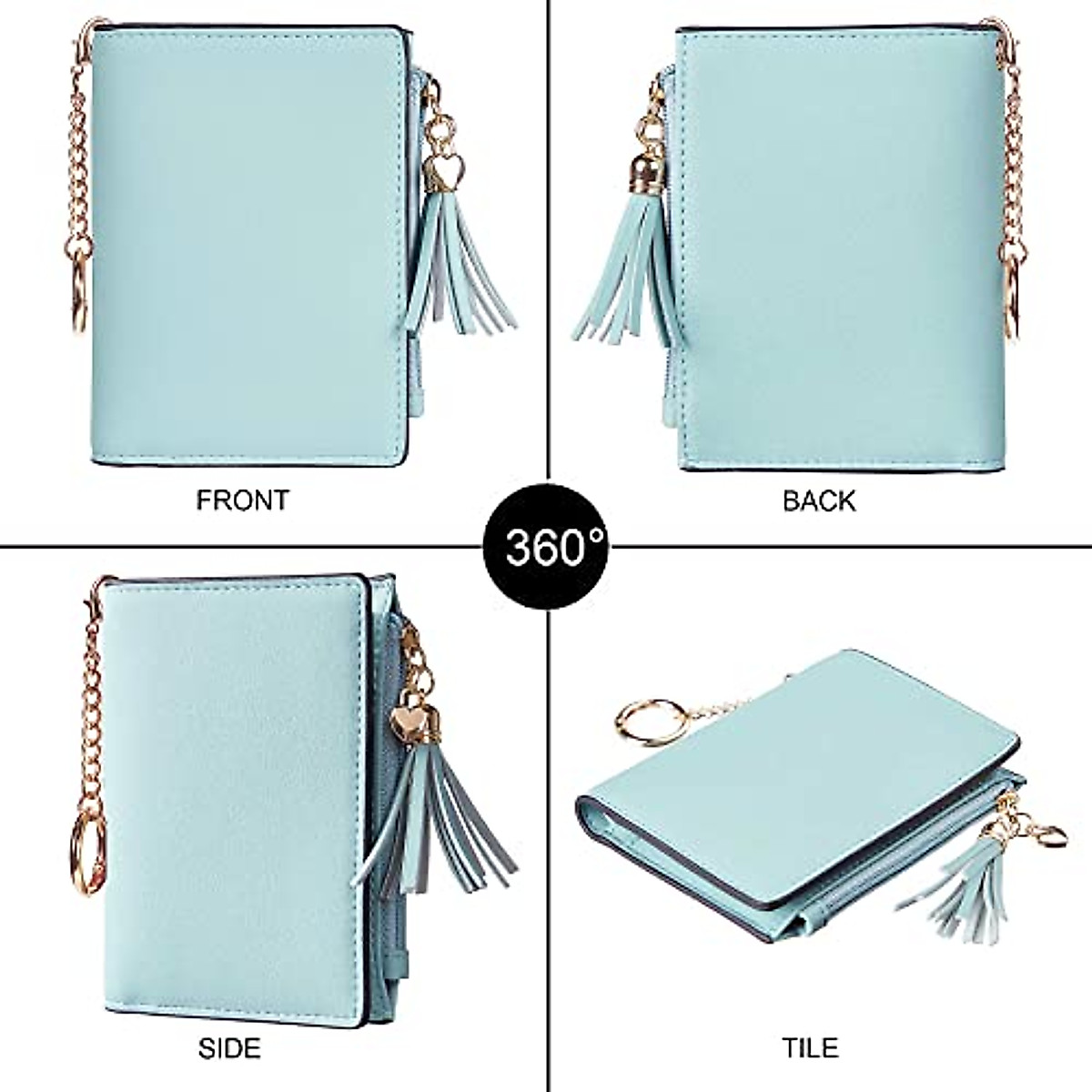 Gostwo Womens Small Bifold Slim Mini Wallet Purse with Tassel and Zippered Coin Pocket (Blue With Key Chain)