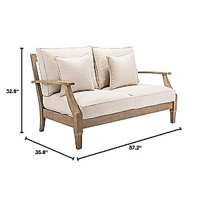SAFAVIEH Couture Patio Martinique Natural and White Wood Outdoor Loveseat, Natural/White