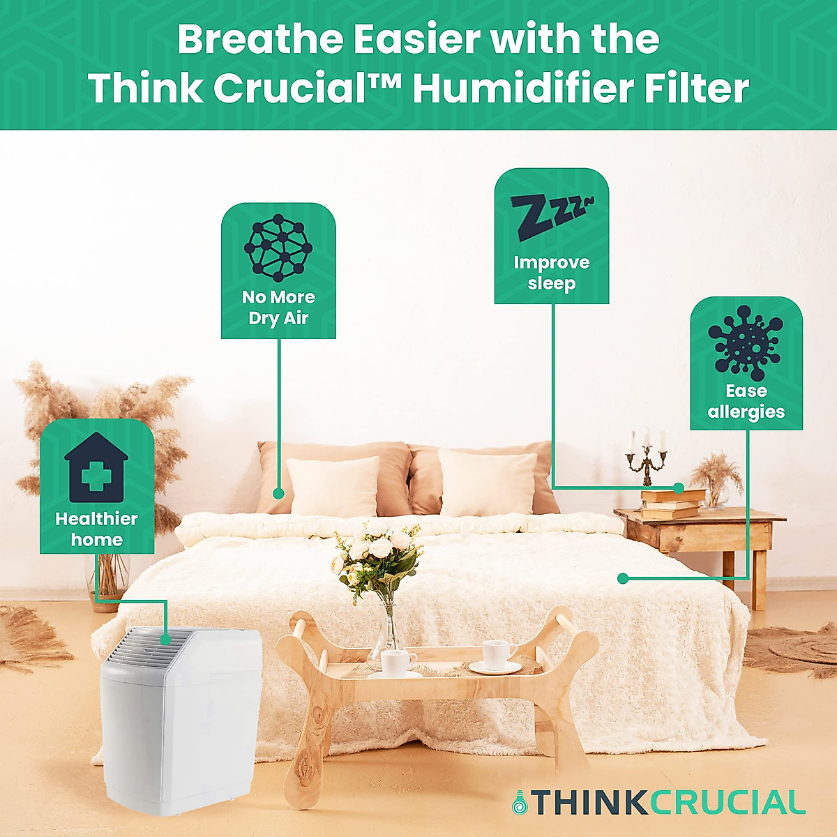 Think Crucial Replacement Humidifier Paper Wick Filters Compatible with Aircare Part # 1043 & Models EP9500,EP9700,EP9800,EP9R500,EP9R700,EP9R800 - Essick: 821000,826000,831000,SS390DWHT - 2 Pack