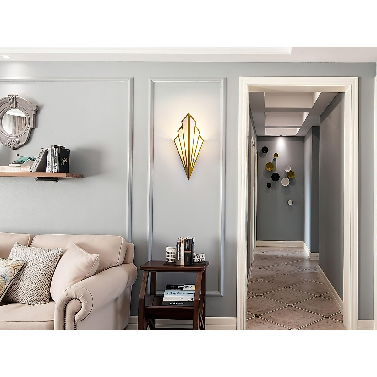 Battery Operated Wall Sconces Set of 2,Not Hard Wired Fabric Shade Triangle Remote Control Wall Lights, Wireless Lamp Fixture for Bedroom, Living Room, Bathroom, Hallway (Color : Gold)