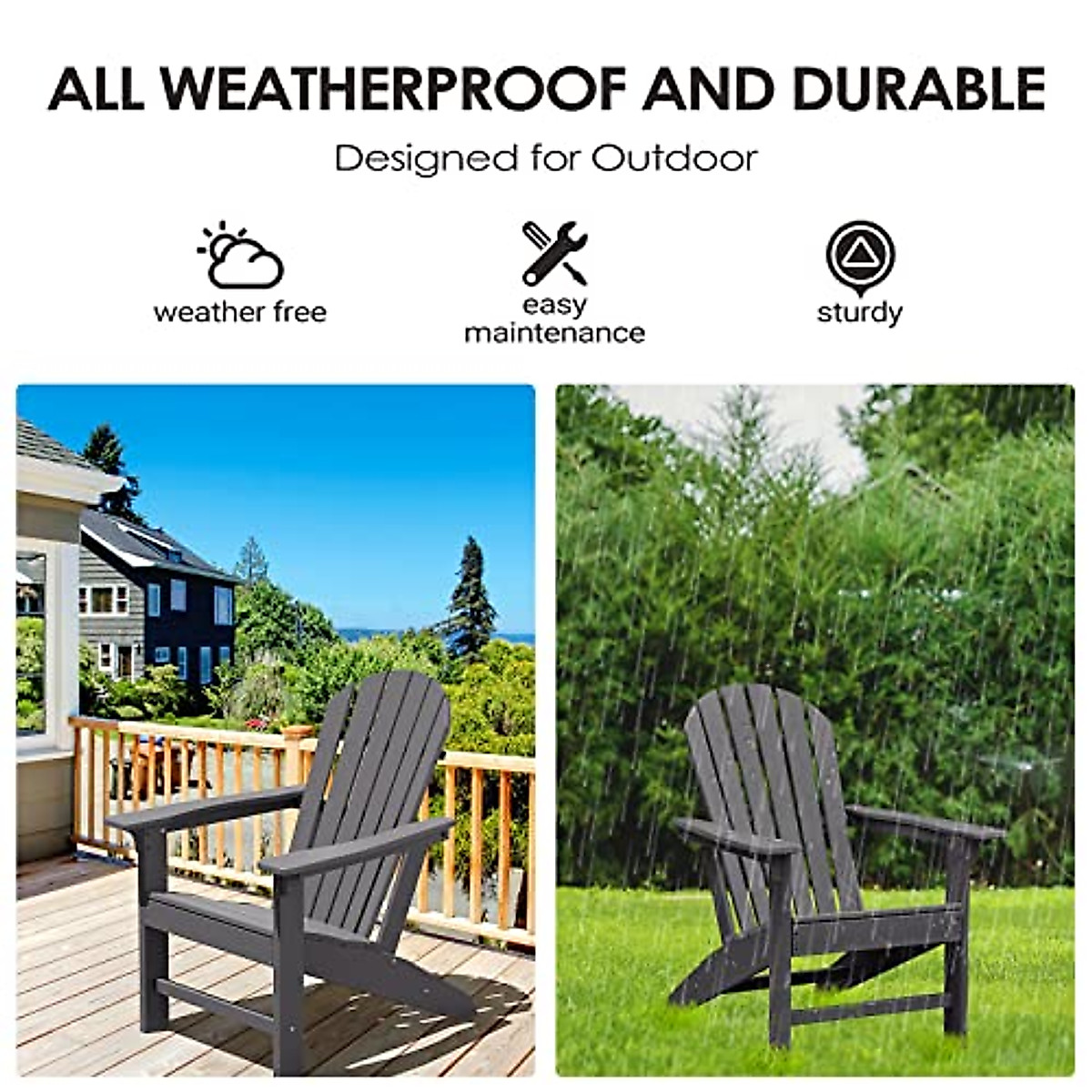 OTSUN Adirondack Chair, Large Lawn Chairs with 350 Lbs Weight Capacity, HDPE Outdoor Chairs Weather Resistant for Patio, Porch, Garden, Swimming Pool, Deck, Gray