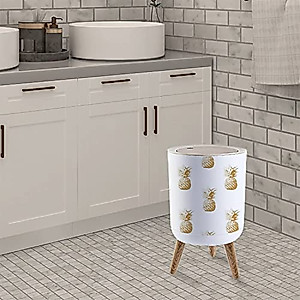 Small Trash Can with Lid Gold Pineapple Seamless Stock 7 Liter Round Garbage Can Elasticity Press Cover Lid Wastebasket for Kitchen Bathroom Office 1.8 Gallon