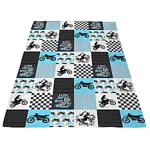 Motocross Blanket, Motocross Baby Boy Blanket, Dirt Bike Baby Blanket, Aqua Blue, Grey, Black, Dirt Bike Motocross Nursery, Blanket, Super Soft Plush Blanket for Kids for Kids, Crib
