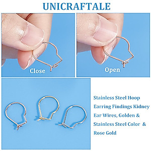 UNICRAFTALE About 60 Pieces 3 Colors Stainless Steel Earring Hooks Metal Ear Wire Mixed Color Wire Earring Hooks Jewelry Earring Findings for DIY Earring Jewelry Making 18x13x0.8mm