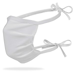 Gildan Adult Reusable 3-Layer Tie-On Cotton Face Mask (48 Pack), White (48 Pack), Adult: 6.5" x 7" (13" straps)