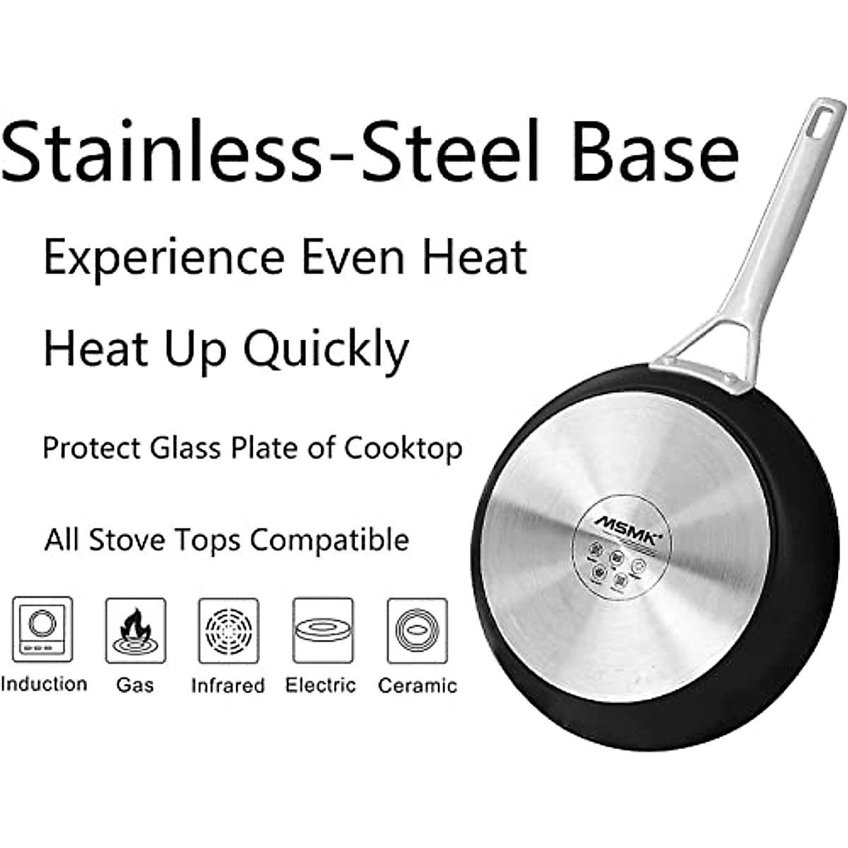 MsMk 12 inch Large Nonstick Frying Pan with Lid, Carbonize also Nonstick, PFOA Free Non-Toxic, Stay-Cool Handle, Scratch-resistant, Induction Skillet for Induction, Ceramic and Gas Cooktops