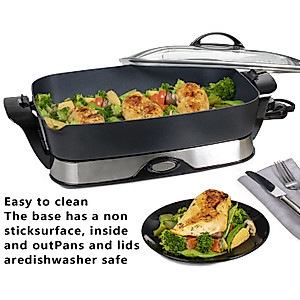 16-inch Electric Foldaway Nonstick Skillet - with Tempered glass cover & stay-cool handles allow skillet to double as a buffet server, black