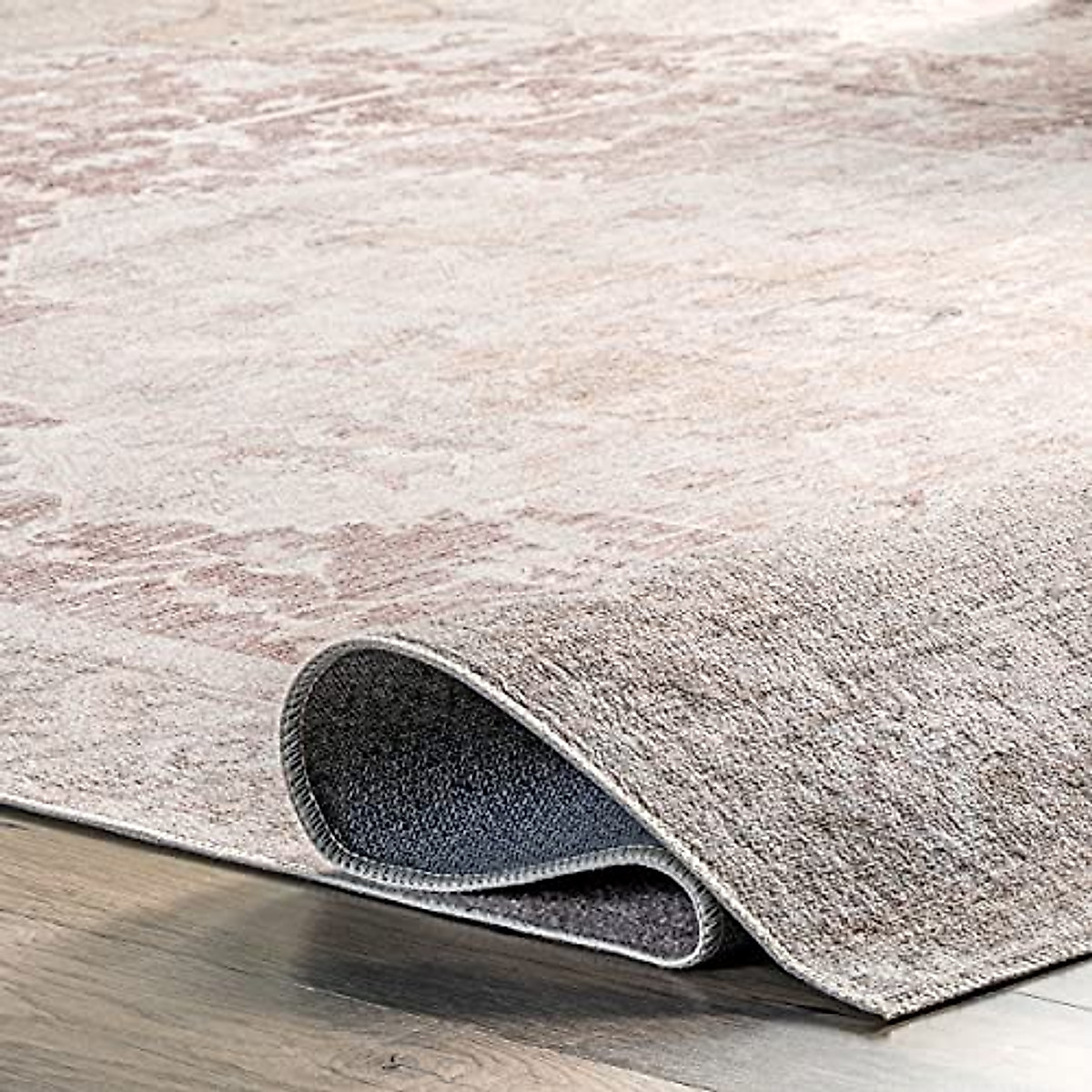 nuLOOM Rosa Machine Washable Distressed Vintage Medallion Area Rug, 6' Round, Light Pink