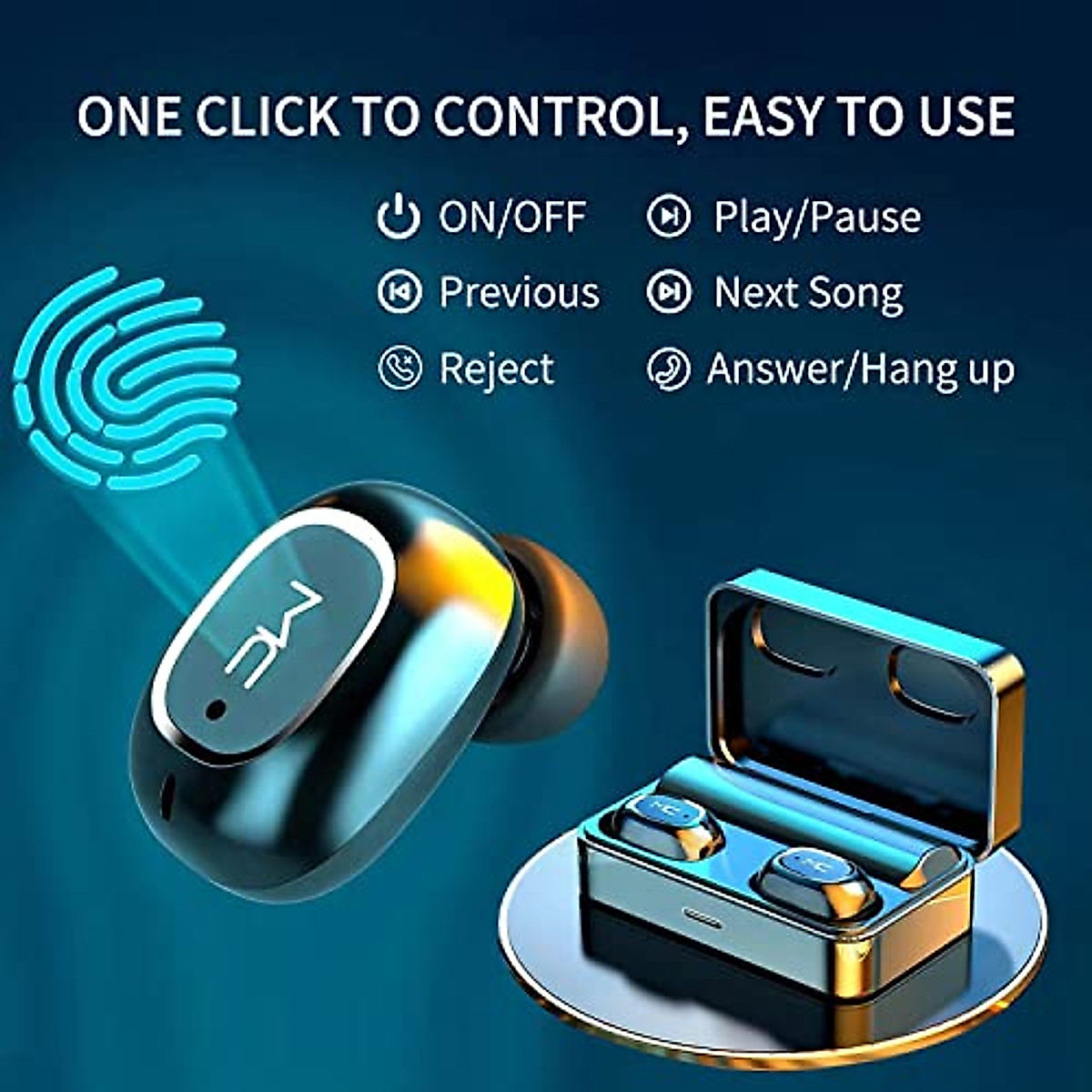 Jiying T50 Wireless Earbuds Bluetooth Headphones with Charging Case IPX7 Waterproof Stereo Earphones in Ear Built in Mic Headset for Sport with Premium Fidelity Sound Quality