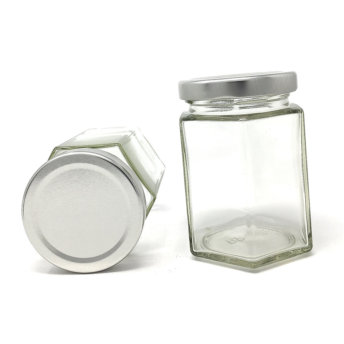 6 oz Hexagon Glass Jar with Silver Metal Lid 12-Pack by Packaging For You
