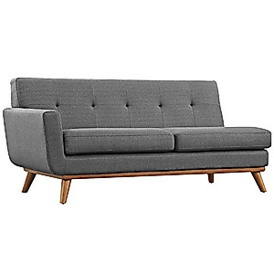 Modway L Shaped Sectional Sofa Engage Mid-Century Modern Upholstered Fabric Gray