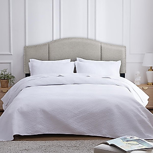 Finnhomy Linen Fabric Upholstered King Size Headboard with Nailheads Trim Platform, Adjustable Height Head Board, Light Grey