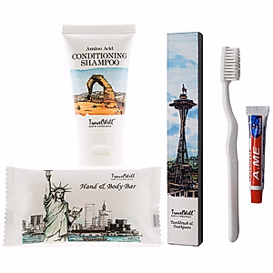 Travel Well Hotel Toiletries Amenities Travel Size Massage Cleaning Soaps In Bulk 1.0oz/28g,30ml Shampoo & Conditioner 2 in 1,Boxed Toothbrush Toothpaste Individually Wrapped 30 Set