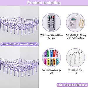 2 Pack Beinou Stuffed Animals Net Or Hammock Stuffed Animal Storage With Led Lights Hanging Plush Toy Hammock Corner Toy Storage For Kids Playroom Nursery Decor