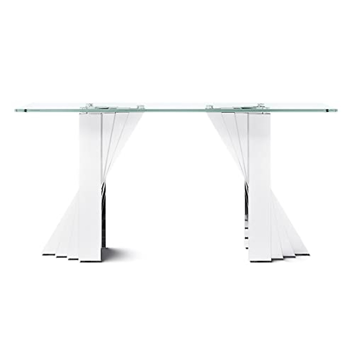 Modern Falcone Console Table - Clear Glass with Polished Stainless Steel Base