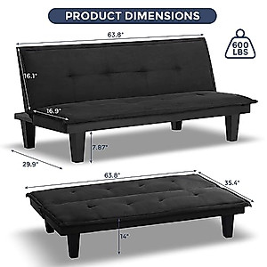 IULULU Black Futon Sofa Bed, Convertible Sleeper Couch Armless Daybed for Apartment, Studio, Dorm, Office, Home