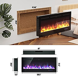 ORALNER Electric Fireplace 50 Inch Wide, Recessed in-Wall & Wall-Mounted Fireplace Insert Heater with Remote, 8H Timer, 9 Flame Colors & 5 Adjustable Brightness, Thermostat, 750W/1500W (50 Inches)