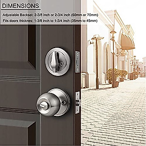 Knobonly All Keyed Same, Front Door Handleset with Single Cylinder Deadbolt in Satin Nickel Finish, Keyed Alike for Every Set