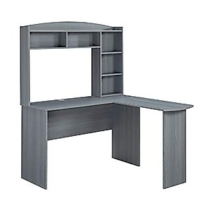 Techni Mobili Modern Hutch L-Shaped Computer Desk, Grey
