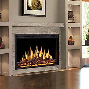 Havato 37 inch Electric Fireplace Inserts, Recessed Electric Stove Heater with Adjuatble Flame Colors, Log Colors, Flame Speed and Brightness, Remote Control & Time,750W/1500W