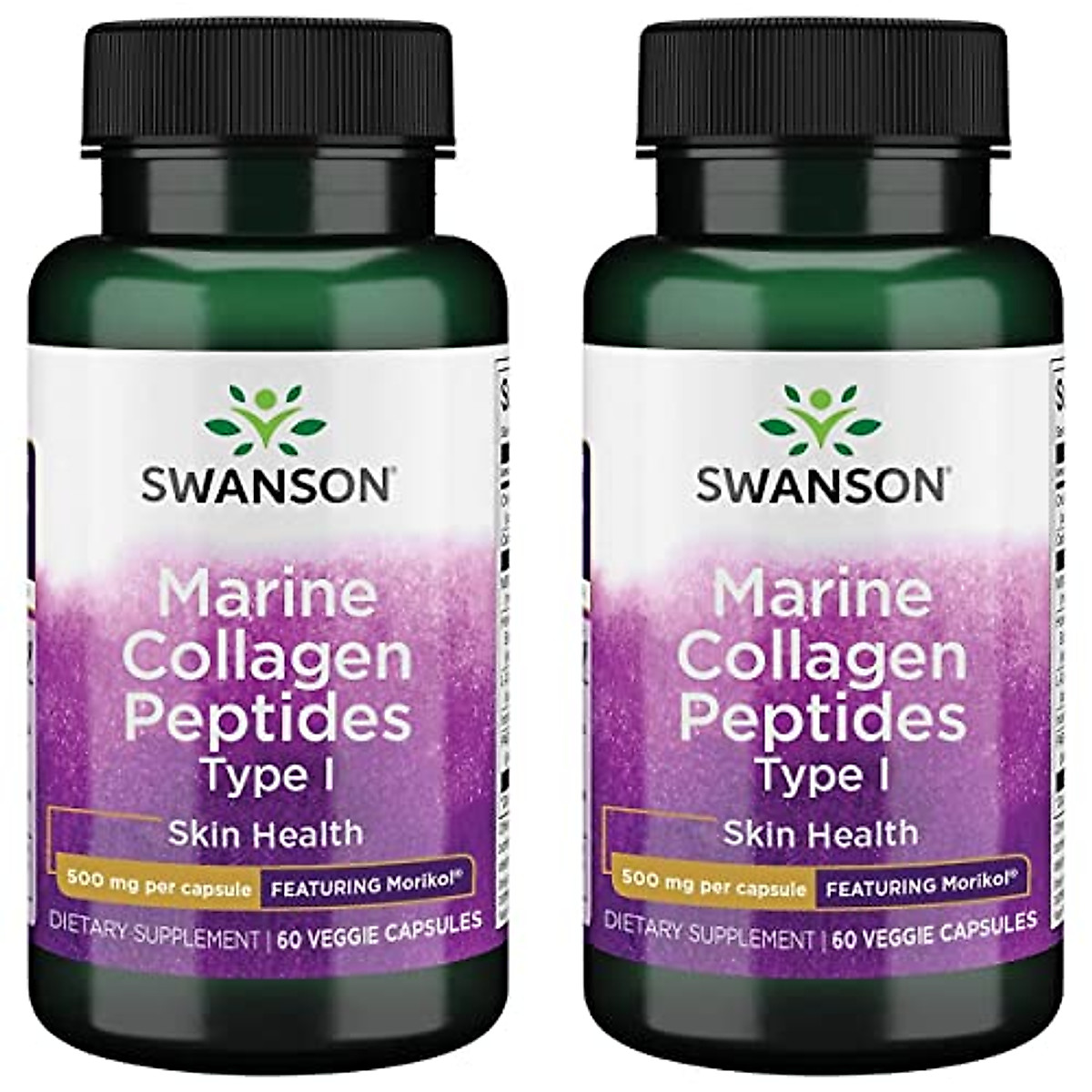 Swanson Marine Collagen Peptides Type I - Featuring Morikol 500 mg 60 Veg Caps 2 Pack