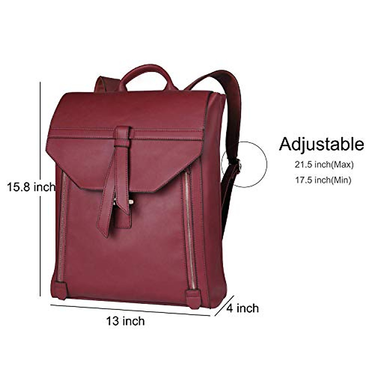 ESTARER Women Fashion Leather Backpack for Travel Work College 15.6inch Ladies PU Leather Backpack(Wine Red)