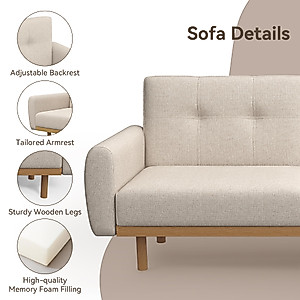 AMICLIBER Convertible Futon Sofa Bed Couch, 79 Inch Mid Century Futon Love Seat Couches,Button Tufted Upholstered Small Splitback Loveseat Sofa Cama for Living Room,RV,Office,Apartment,Beige