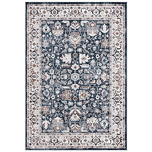 Safavieh Bayside Collection Area Rug - 8' x 10', Blue & Grey, Traditional Oriental Design, Non-Shedding & Easy Care, Machine Washable Ideal for High Traffic Areas in Living Room, Bedroom (BAY100M)