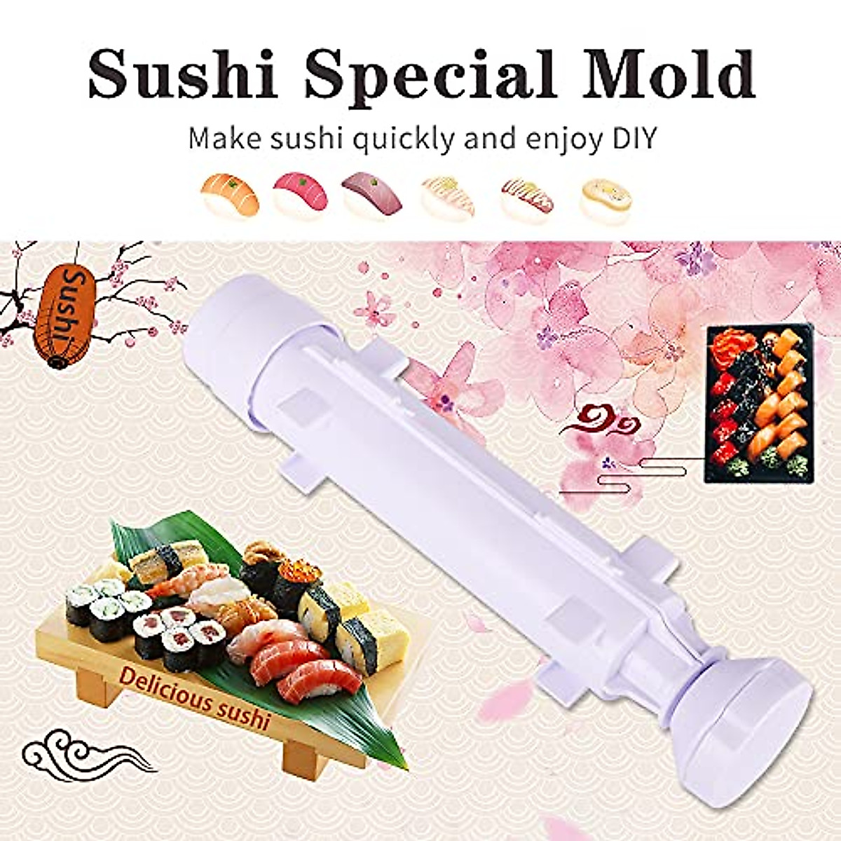 URED Professional Super Space Sushi Bazooka, Upgrade Sushi Roller Mold Food Grade Plastic, Rice Vegetable Meat Diy Sushi Making Kit Machinekitchen Utensils White (white)