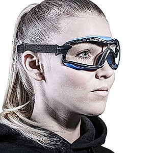 SolidWork Safety Goggles Clear Lens Anti Fog with Adjustable Elastic Headband. Protective Eyewear for Men & Women | Blue