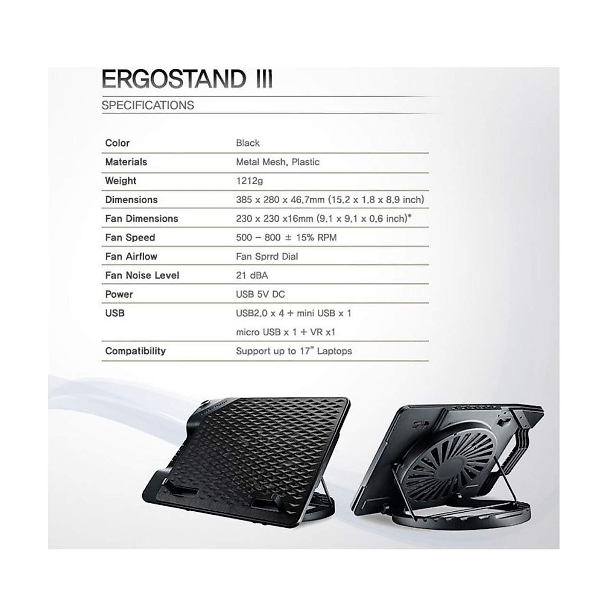 Cooler Master Ergonomic Laptop Cooling Pad. NotePal Ergostand 3 The ergonomic cooling stand built for laptops up to 17"