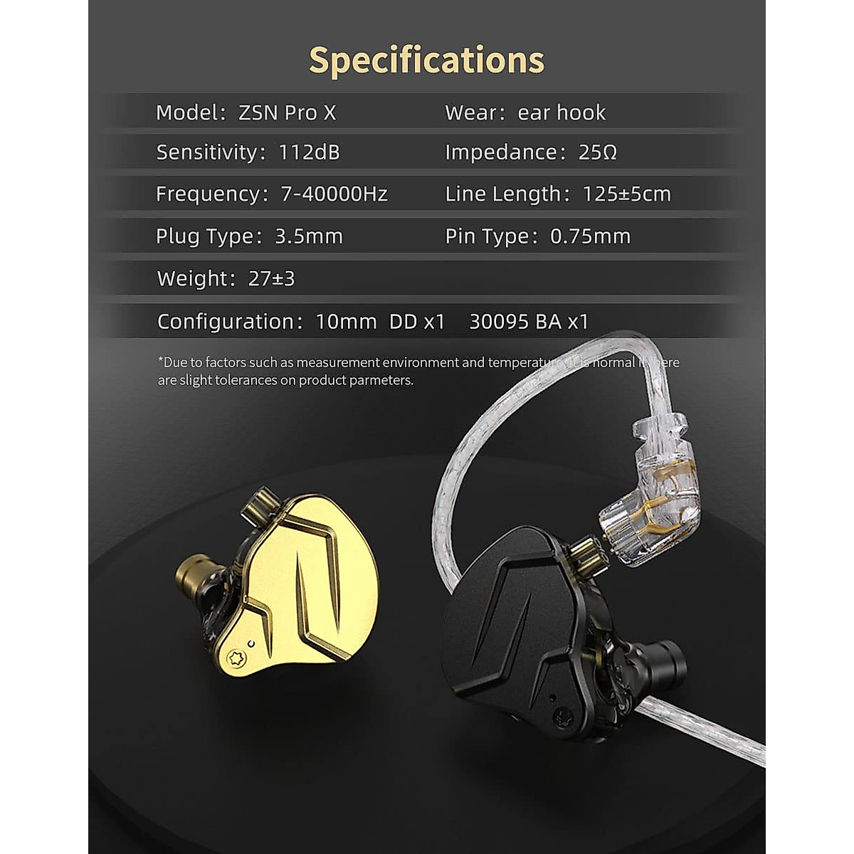 keephifi KZ ZSN Pro X Wired Ear Buds with Microphone,1BA+1DD Hybrid IEM Earphones Earbuds Punchy Bass,Comfortable Wearing, Detachable Cable for Audiophiles Musicians Singers Drummers(Gold,with Mic)