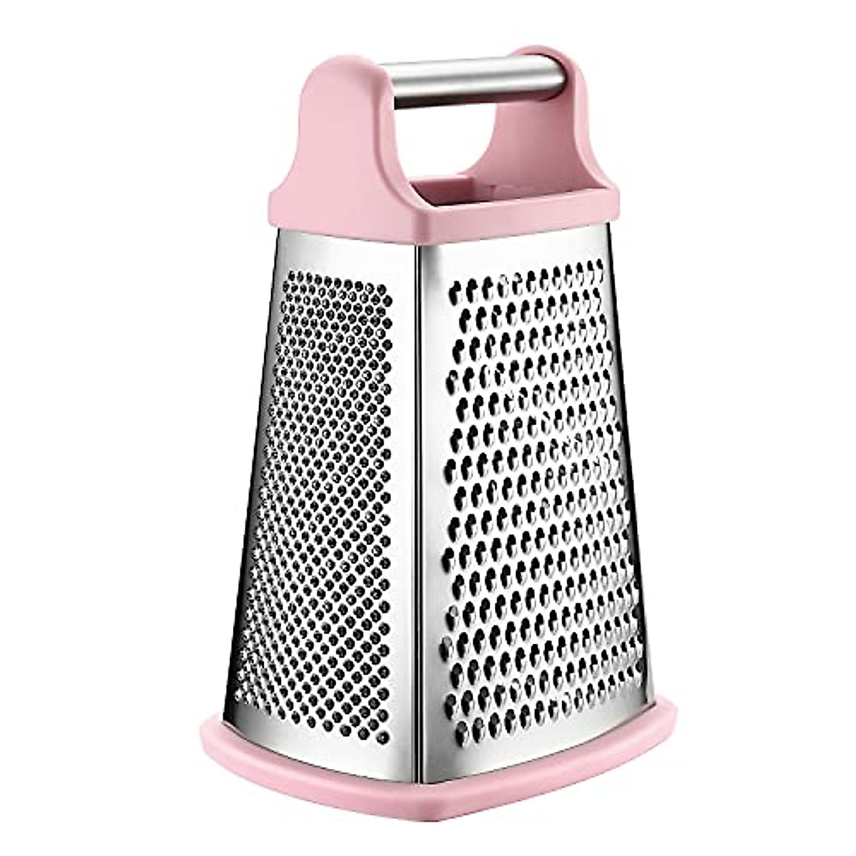 Spring Chef Professional Stainless Steel XL Parmesan Cheese Grater with Handle - 4 Sided Box Grater for Kitchen - Dishwasher Safe Carrot Shredder for Potato, Vegetables, Ginger - Pink Lemonade