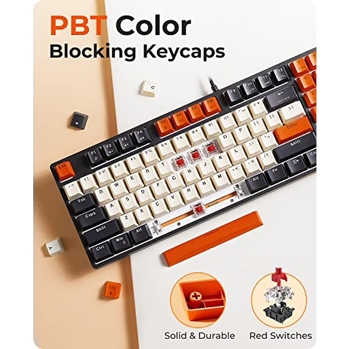 Havit Mechanical Keyboard, Wired Compact PC Keyboard with Number Pad Red Switch Mechanical Gaming Keyboard 89 Keys for Computer/Laptop (Black)