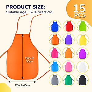 Caydo 15 Pieces Middle Size Kids Painting Apron for Ages 5 to 10, in Kitchen, Classroom, Community Event, Crafts and Art Painting Activity, 15 Colors