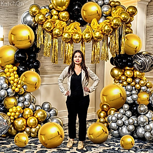 KatchOn, Large Gold Balloons - 22 Inch, Pack of 14 | Gold Foil Balloons for Gold Party Decorations | Round 4D Chrome Gold Balloons, Gold Mylar Balloons | New Years Balloons, New Years Decorations 2025