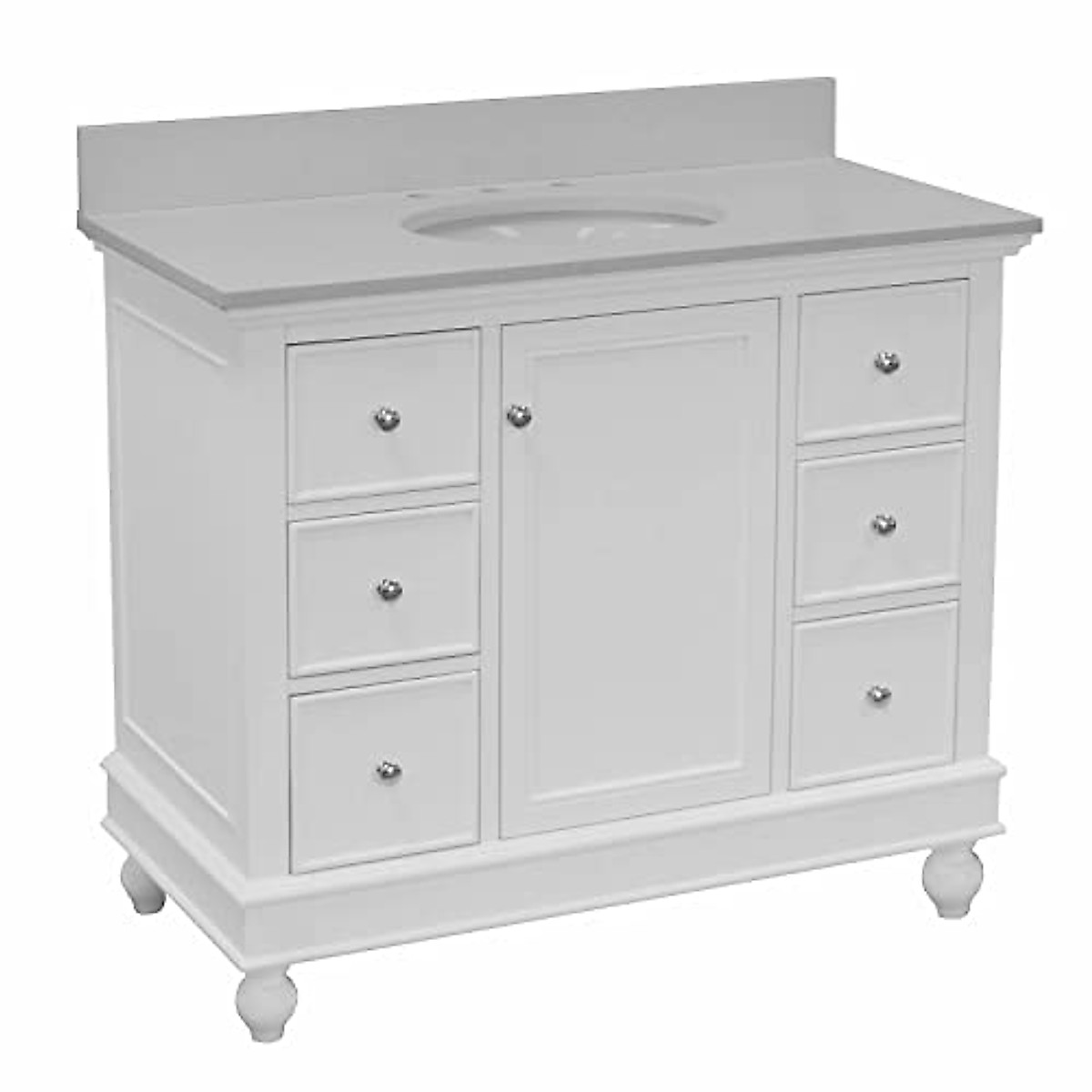Bella 42-inch Bathroom Vanity (White/Quartz): Includes White Cabinet with Stunning Quartz Countertop and White Ceramic Sink