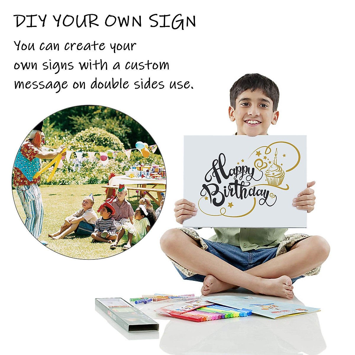 Blank Yard Lawn Signs, 4 Pack 18 x 12 Inches White Plastic For Happy Birthday,Garage Sale, Rent, Guidepost Decorations, Blank Lawn Signs With Stakes