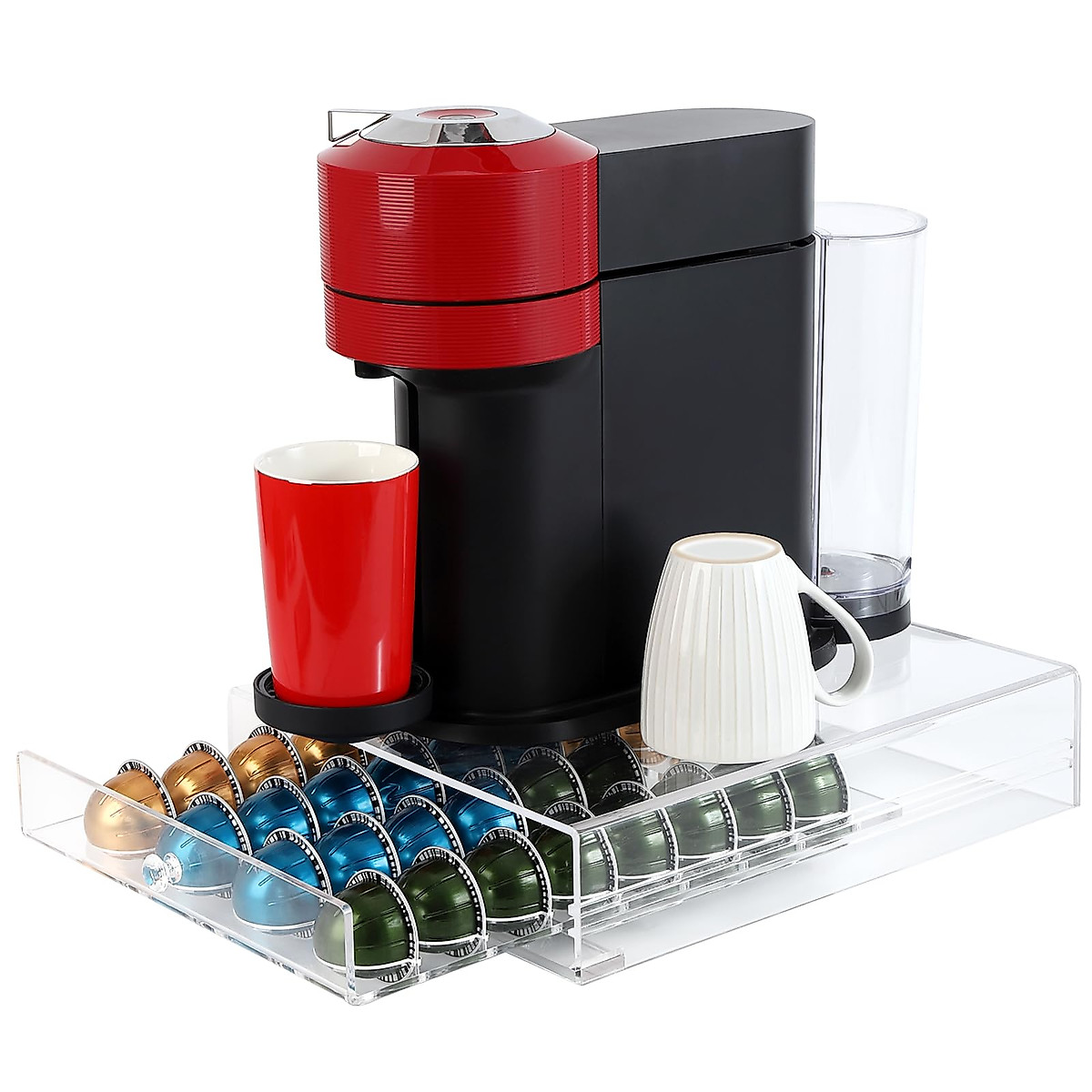 XronSlute for Nespresso Pods Holder,Vertuo Pod Holder,Acrylic 32 Large Pod Organizer,Clear Coffee Pod Capsule Drawer