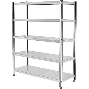 SGOLAN Stainless Steel Shelves 60x18x70 Inch Storage Rack 5 Tier Shelving Units and Storage Adjustable Stainless Steel Rack Shelving, Storage Shelves for Kitchen Commercial Office
