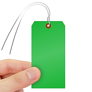 SmartSign (Pack of 100) Green Plastic Tags with Wires, 6.25 x 3.125 inch, Metal Eyelet, 10 mil Tear-Proof Polylith Plastic, Writable