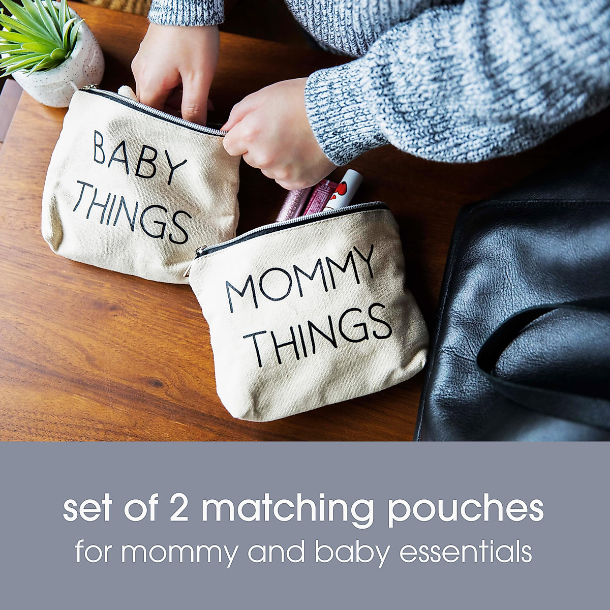 Pearhead Mommy and Baby Canvas Pouch Set, Gift For New Moms, Matching Travel Cases for New Mothers and Expecting Moms, Minimalist Cosmetic and Accessory Bag, Set of 2