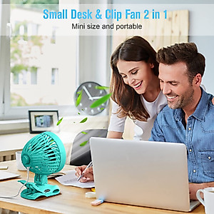 Small Clip on Fan - Personal USB Fan CVT Speeds and Strong Clamp, Adjustable Tilt, Quiet Operation, 6 Inch Desk Fan for Office Bed Treadmill Stroller - USB Cord Plug in Powered