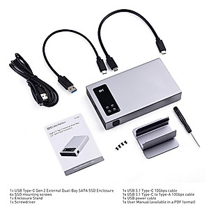 Cable Matters 10Gbps Aluminum Dual Bay 2.5 Inch External SSD Enclosure (USB C Enclosure) with USB-C and USB-A Cables Supporting RAID 1 and RAID 0 - Thunderbolt 4 / USB4 / Thunderbolt 3 Port Compatible