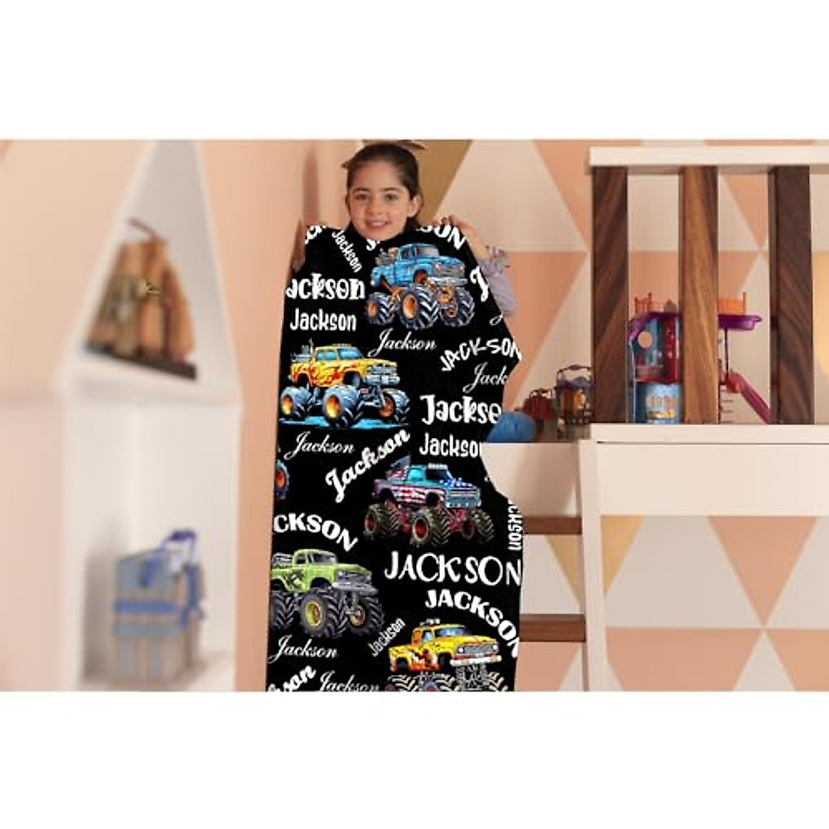 Custom Baby Trucks Blanket Personalized Name Blankets Soft Lightweight Throw Warm Cozy Plush Blankets for Couch Bed Sofa Practical Gift S 40×50in for Kids/Child