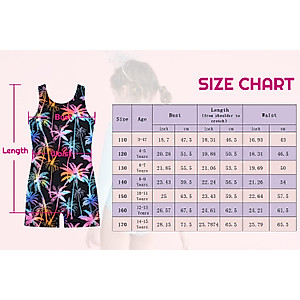 JESKIDS Leotards for Girls Gymnastics with Shorts Dance Biketards Tumbling Unitard Matching Hair Scrunchie Coconut Tree 14T 15T